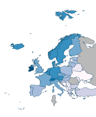 PIB per cápita, PPA ($ a precios internacionales actuales) - Europe