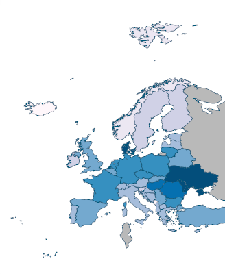 Arable land (% of land area) - Europe