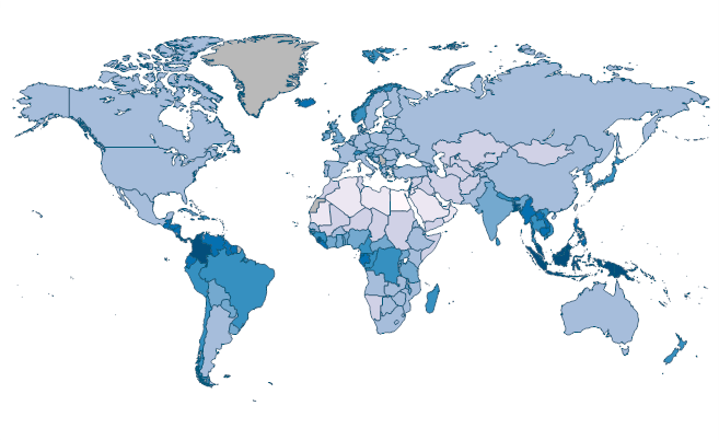 Average precipitation in depth (mm per year) by Country
