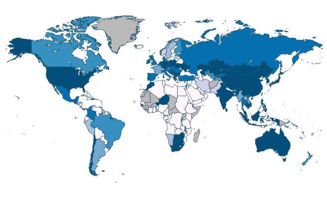 Electricity production from coal sources (% of total) by Country