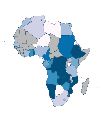 Electricity production from hydroelectric sources (% of total) - Africa