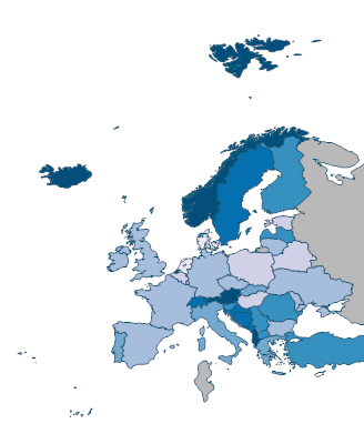 Electricity production from hydroelectric sources (% of total) - Europe