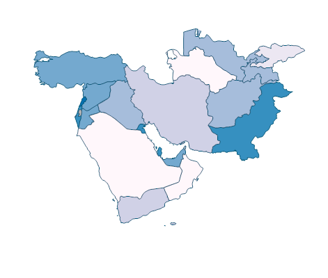 Population density (people per sq. km of land area) - Middle East
