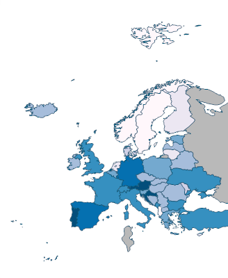 Automated teller machines (ATMs) (per 100,000 adults) - Europe