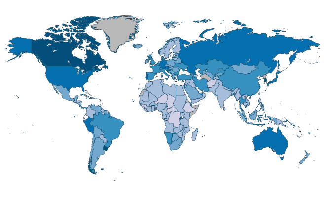 Automated teller machines (ATMs) (per 100,000 adults) by Country