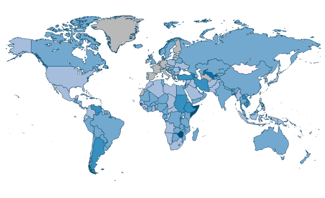 Claims on private sector (annual growth as % of broad money) by Country
