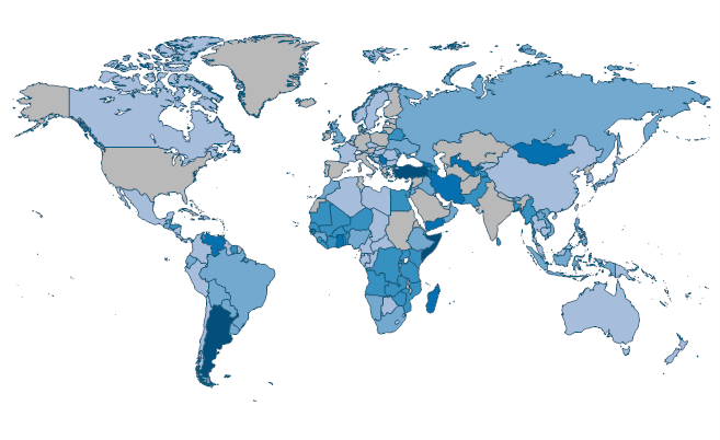 Deposit interest rate (%) by Country