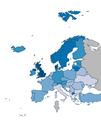 Distance to frontier score (0=lowest performance to 100=frontier) - Europe