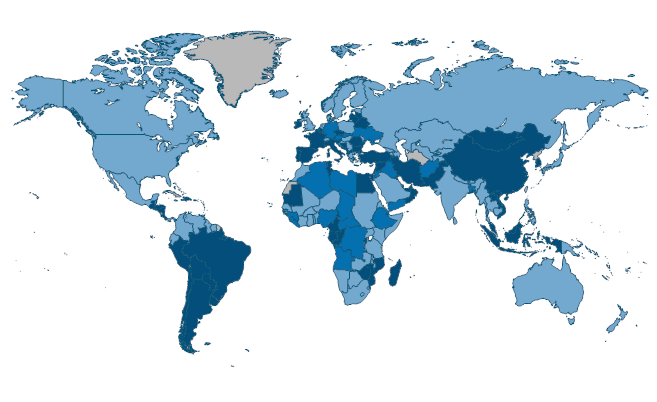 Public credit registry coverage (% of adults) by Country
