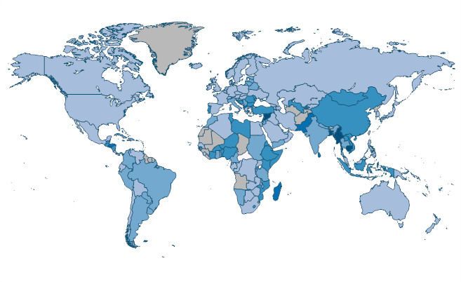 Textiles and clothing (% of value added in manufacturing) by Country