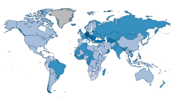 Secondary education, duration (years) by Country
