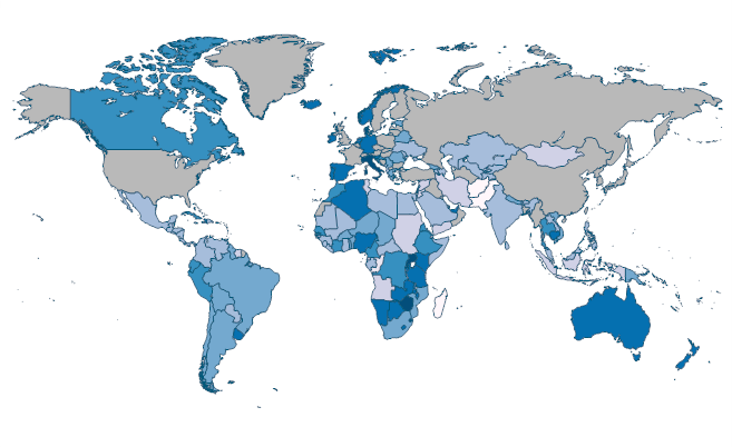 Antiretroviral therapy coverage (% of people living with HIV) by Country