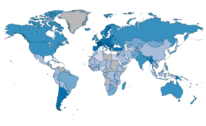 Smoking prevalence, females (% of adults) by Country