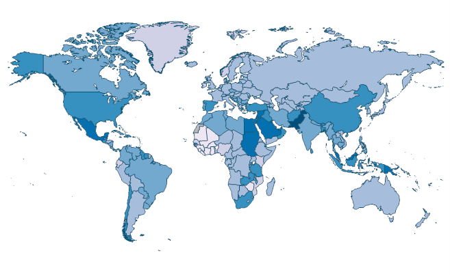 Diabetes prevalence (% of population ages 20 to 79) by Country