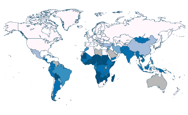 People practicing open defecation, rural (% of rural population) by Country