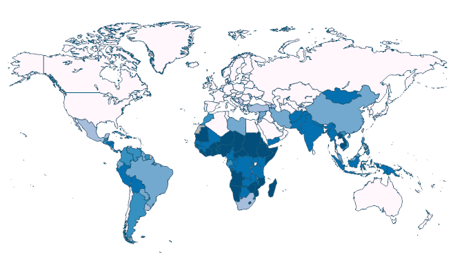 People practicing open defecation (% of population) by Country