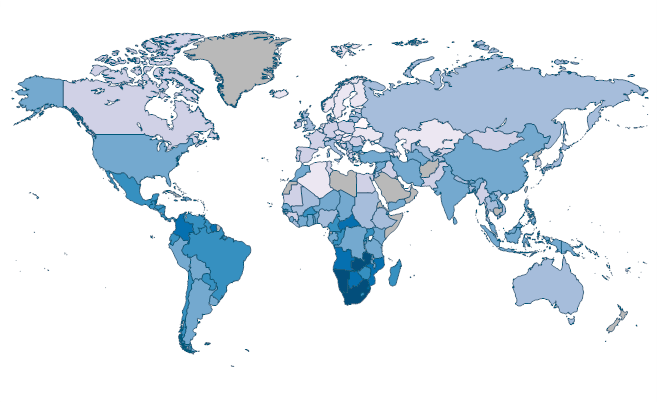 Income share held by highest 20% by Country