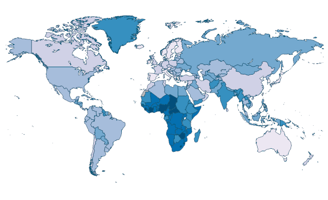 Mortality rate, adult, female (per 1,000 female adults) by Country