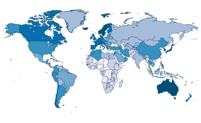 Life expectancy at birth, total (years) by Country