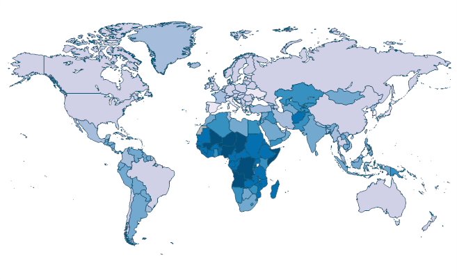 Fertility rate, total (births per woman) by Country