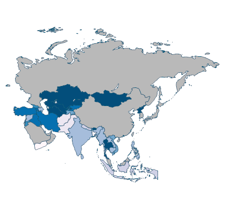 Completeness of birth registration, urban (%) - Asia