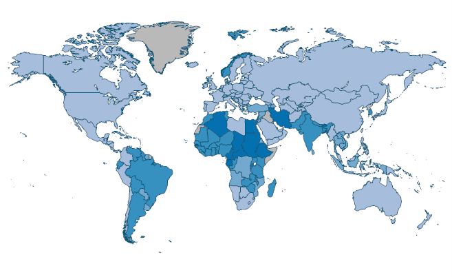 Tariff rate, most favored nation, simple mean, all products (%) by Country