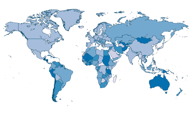 Net barter terms of trade index (2000 = 100) by Country