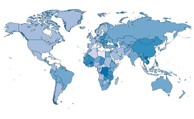 Export value index (2000 = 100) by Country
