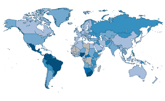 Intentional homicides (per 100,000 people) by Country