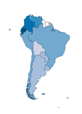 Population density (people per sq. km of land area) - South America