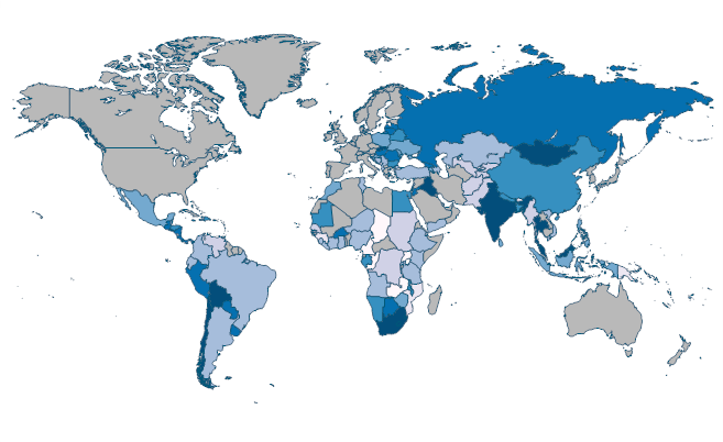 Coverage of social safety net programs (% of population) by Country